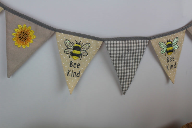 Sunflower Bumble Bee Fabric Bunting with Grey Gingham Flags – Southwood ...