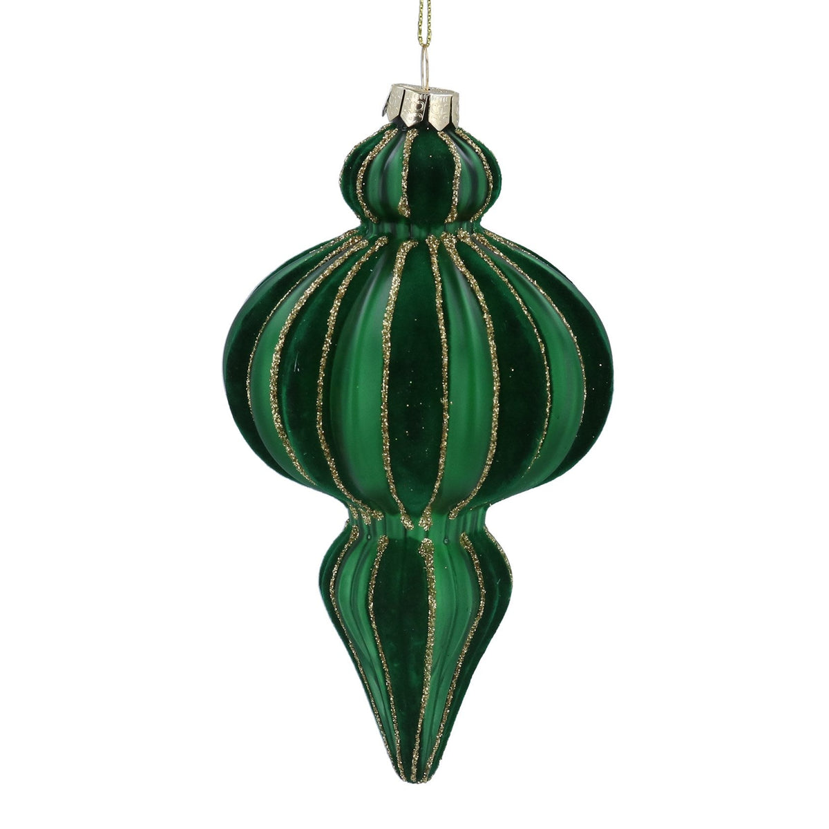 Gisela Graham Velvet Green Glass Ogee Christmas Bauble - 15cm ...