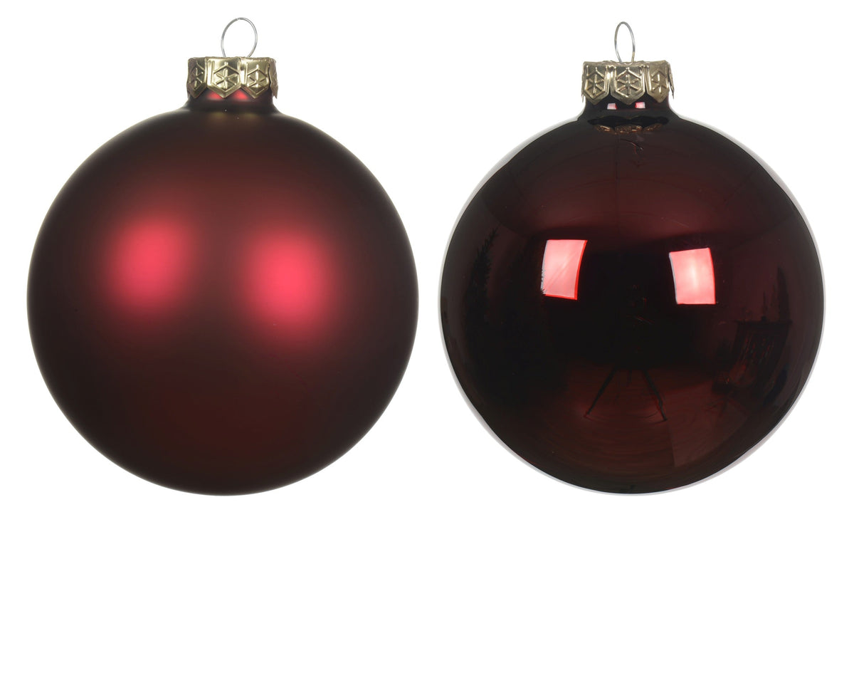 Oxblood Dark Red Glass Baubles in Shiny & Matte Finish 8cm - Box of 6 ...
