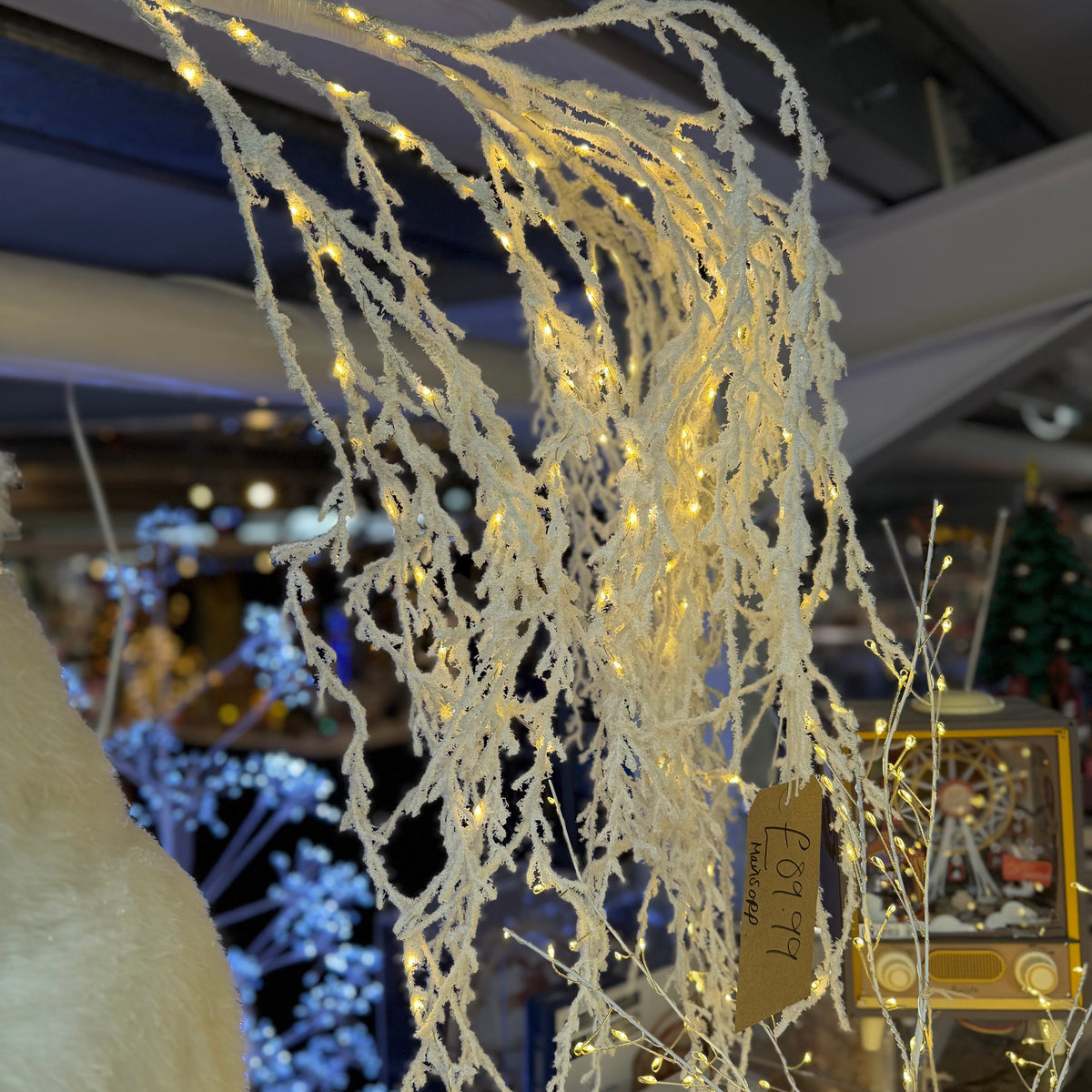 Warm White Flocked Light Up Hanging Branch Window Decoration 120cm ...