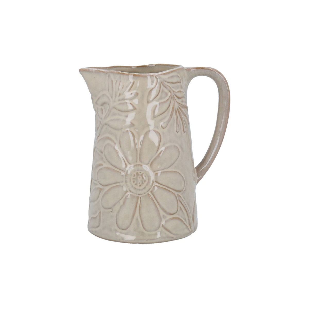 Gisela Graham - Taupe Floral Porcelain Jug 14.5cm – Southwood Garden Centre