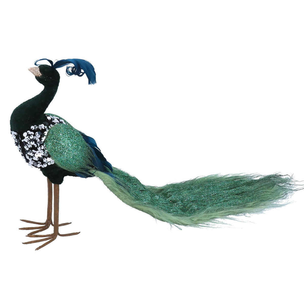 Gisela Graham Large Green Fabric Peacock Bird Ornament – Southwood ...