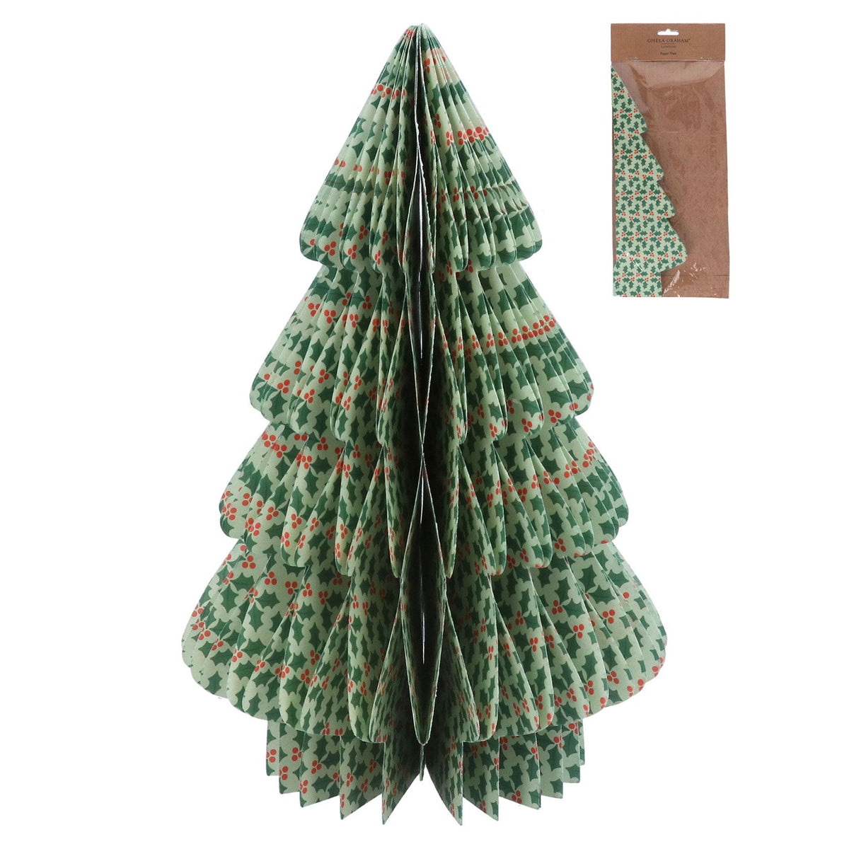 Gisela Graham Light Green Paper Honeycomb Tree with Holly Ornament - 3 ...