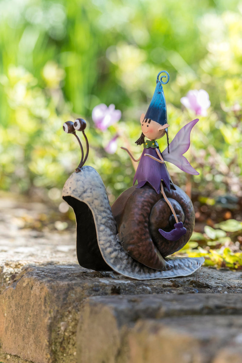 Fountasia Petal Pixie Fairy on Snail Metal Garden Ornament – Southwood ...