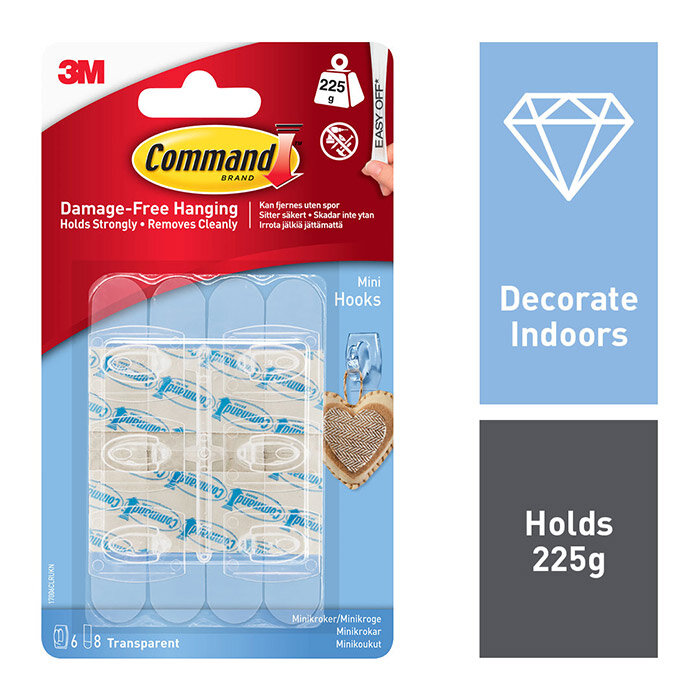 Command Mini Clear Hooks with Clear Strips - Pack of 6 – Southwood ...