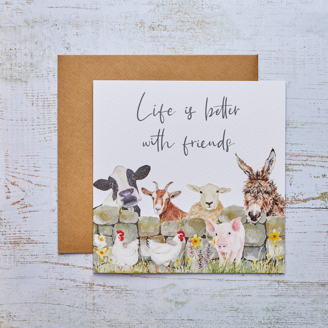 Farm Animal Friend Card With Stone Wall & Daffodils Better Life ...