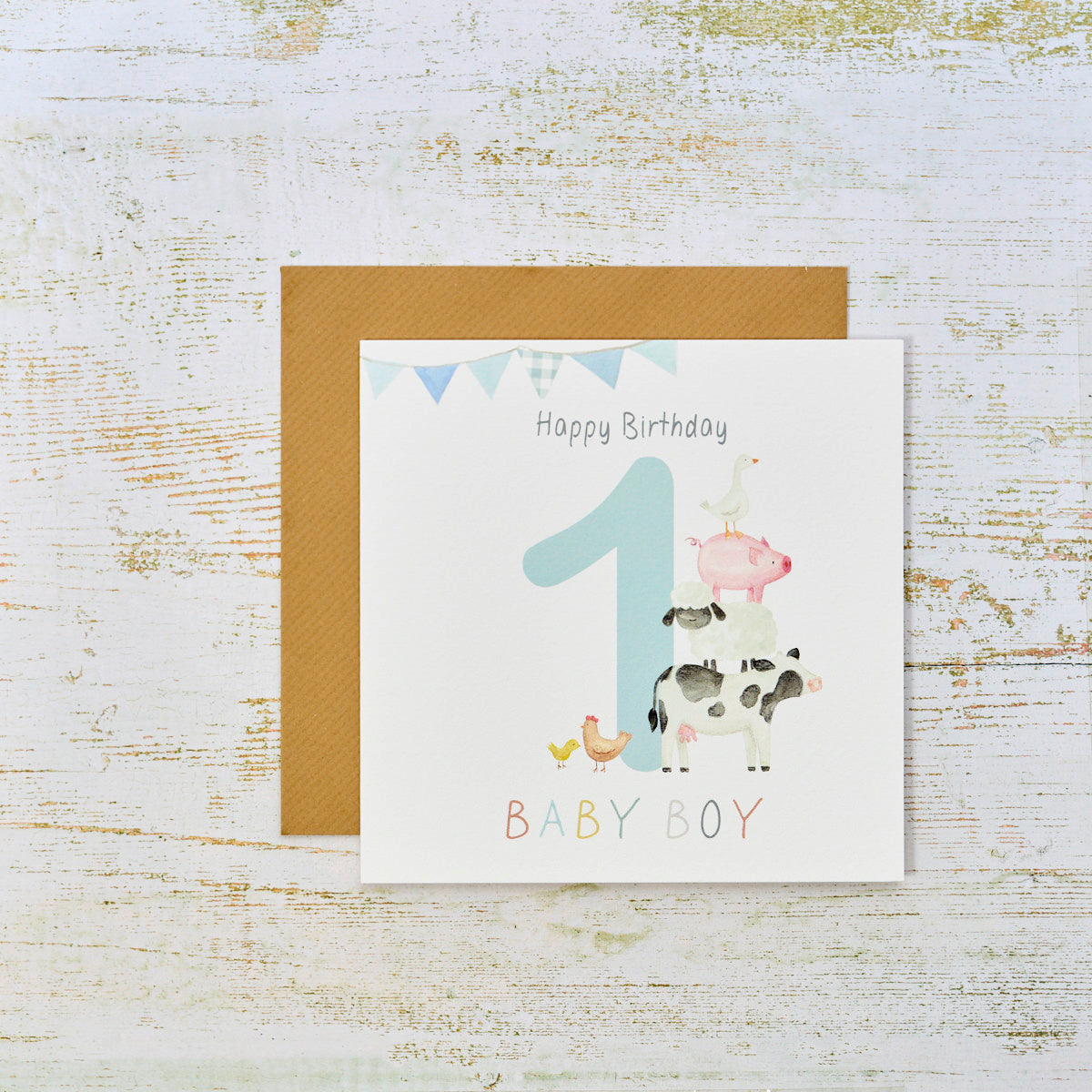 Happy 1st Birthday Baby Boy Mini Farm Animals Card – Southwood Garden ...