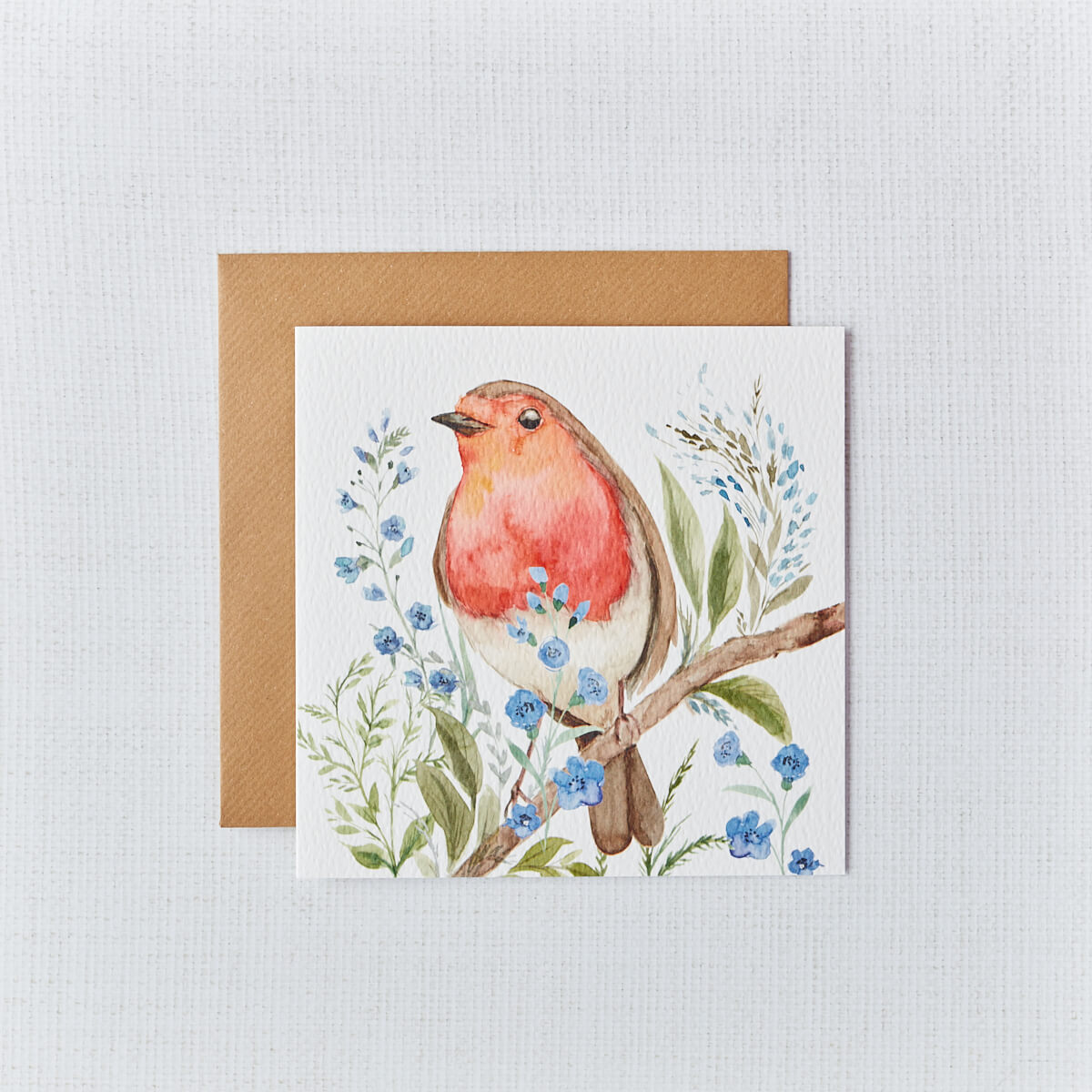 Robin Forget Me Not Card White With Branch – Southwood Garden Centre