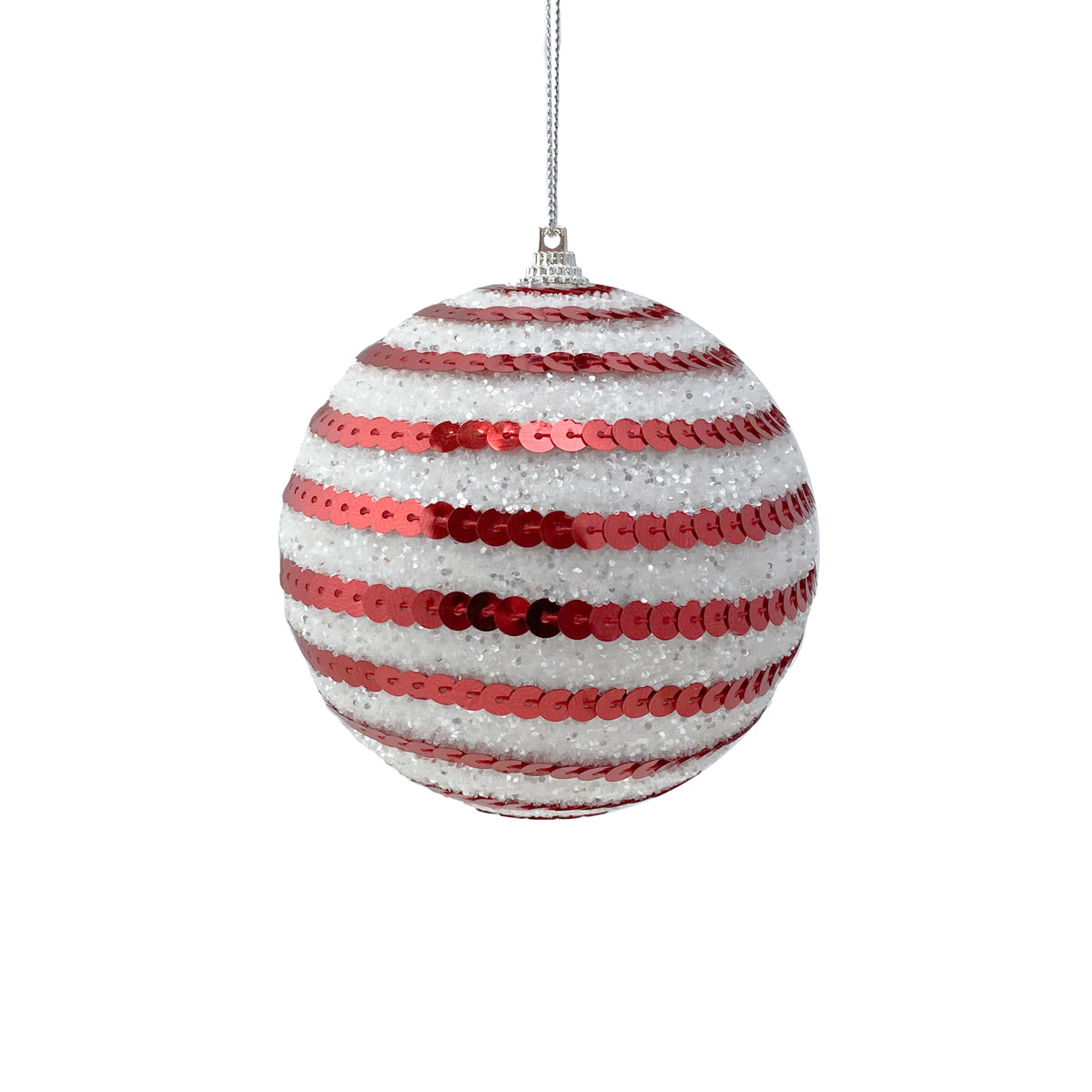 10cm Red & White Sequin Candy Cane Bauble – Southwood Garden Centre