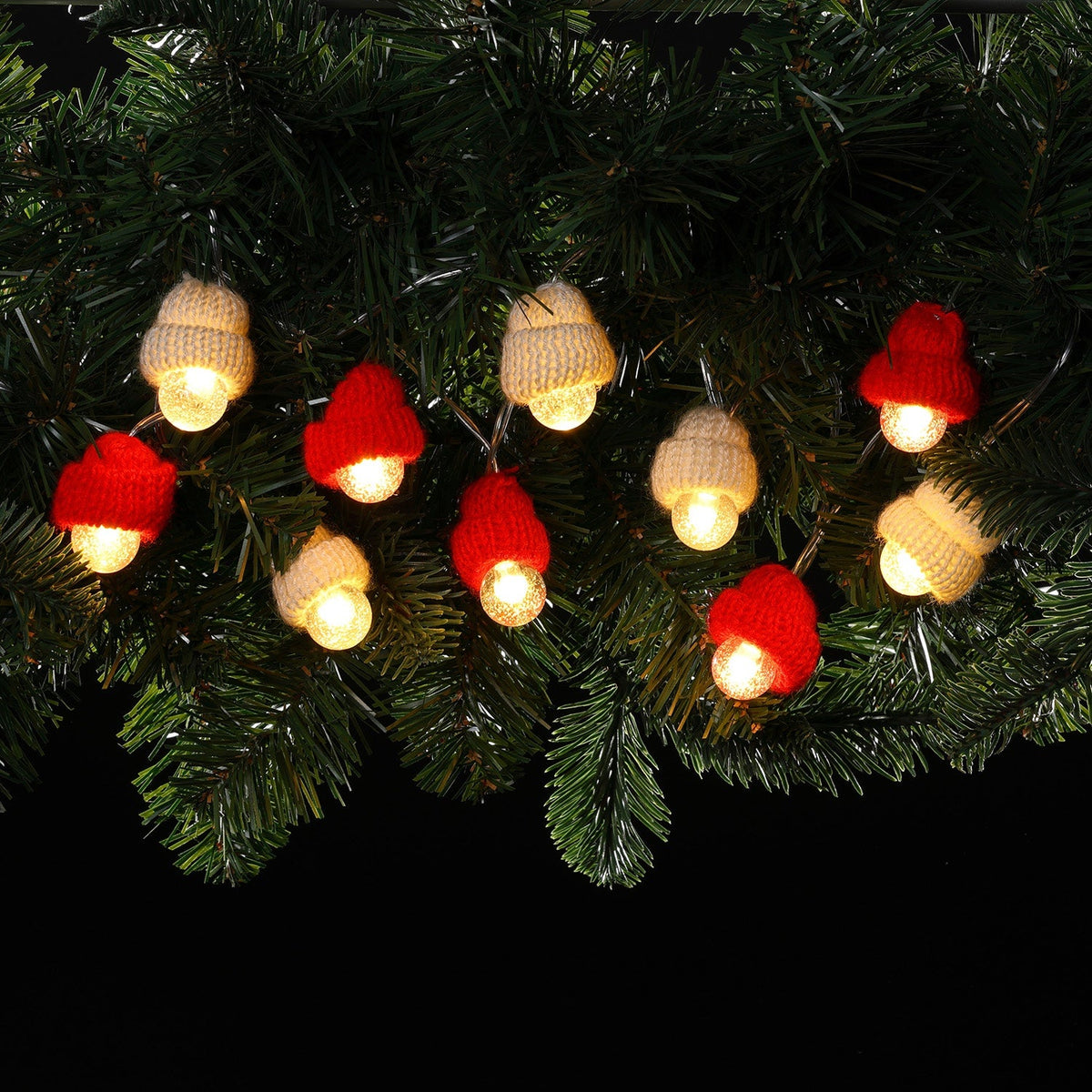 NOMA 10 Knitted Wooly White & Red Hat Garland String Lights – Southwood ...