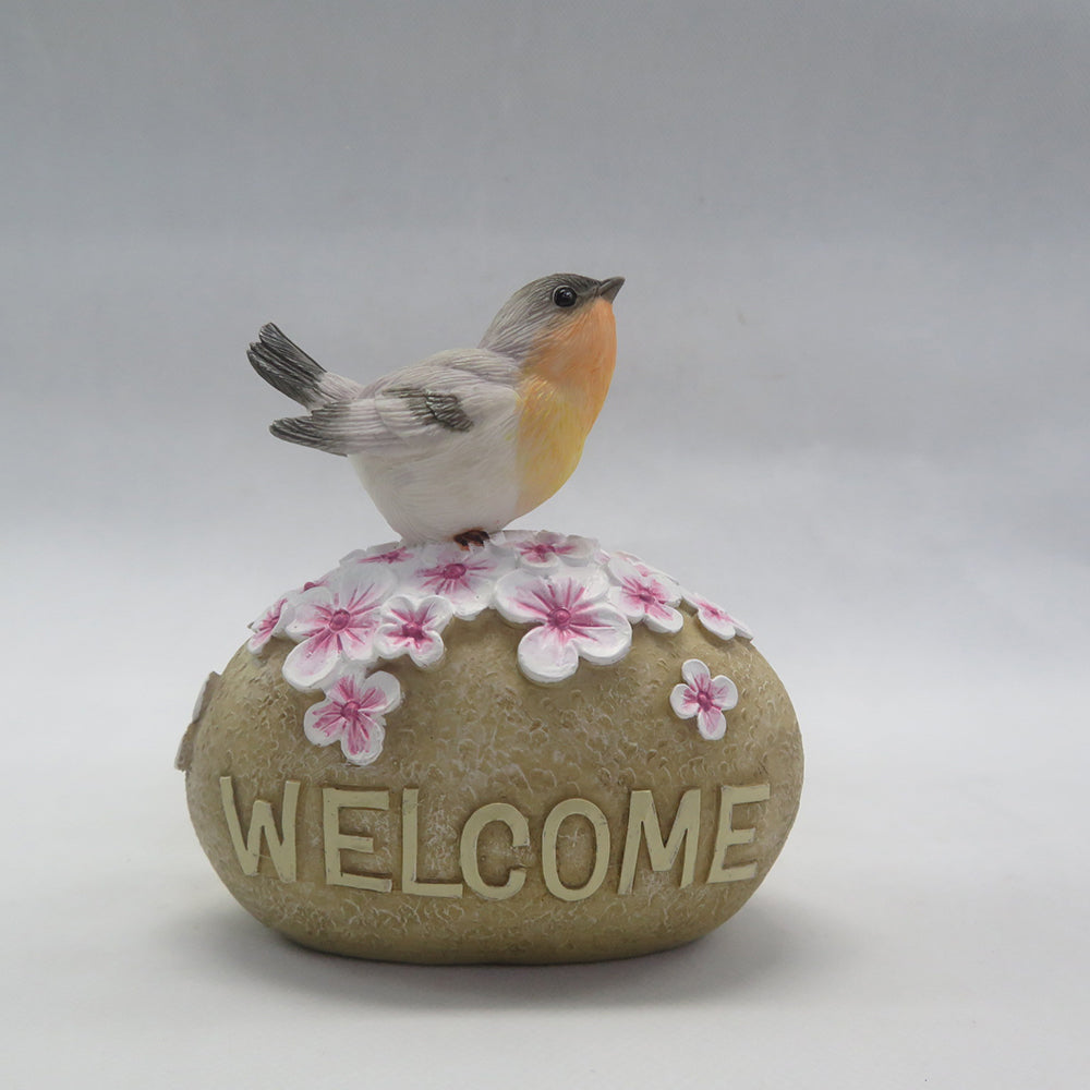 Welcome Robin Pebble Ornament with Flowers – Southwood Garden Centre