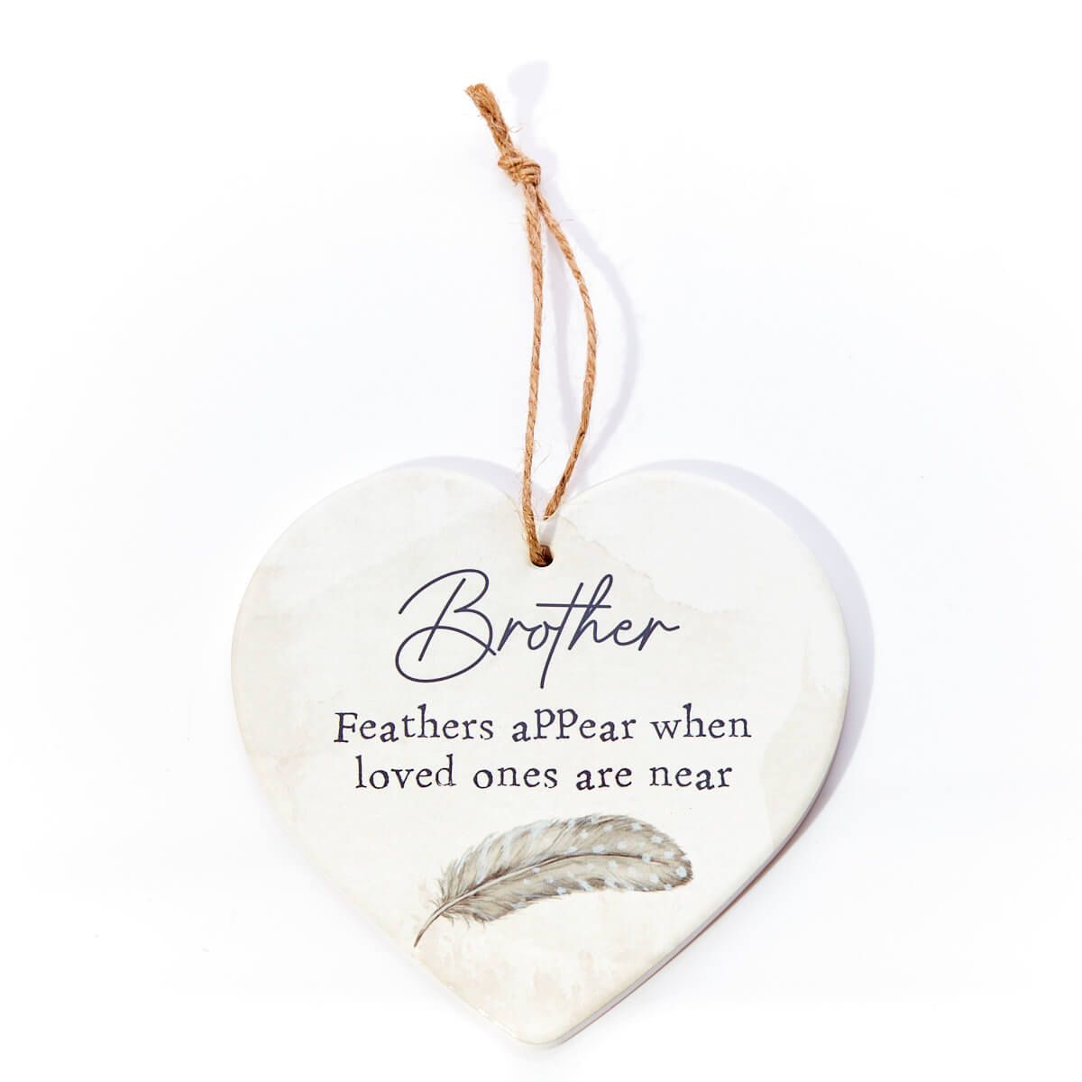 Grey Feather Brother Memory Heart Hanger Watercolour Ceramic ...