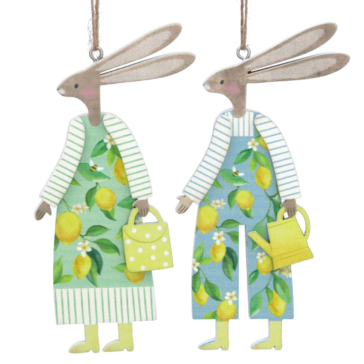 Gisela Graham - Wooden Lemon Girl or Boy Bunny Hanging Decoration ...