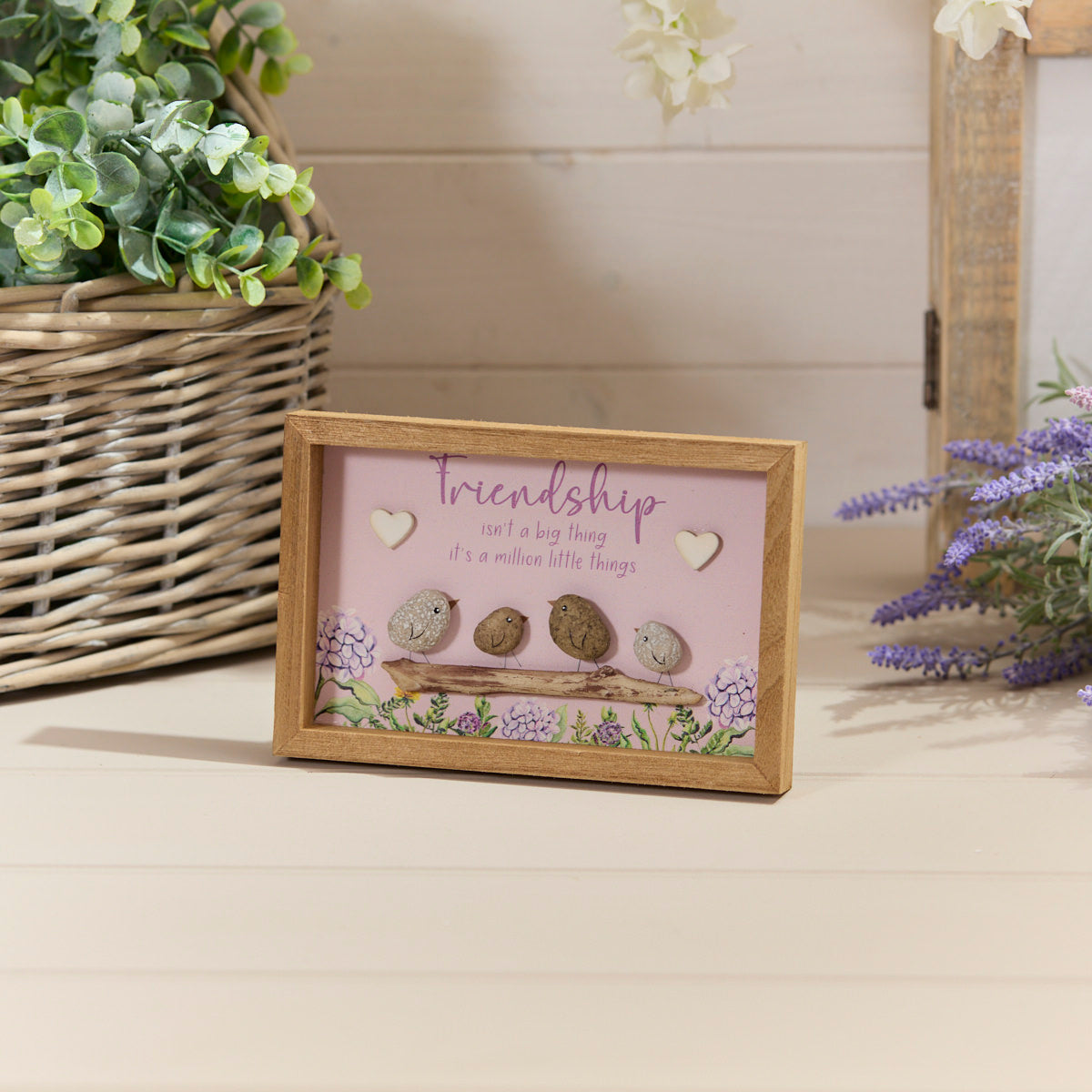 Floral Feathered Wood Framed Friendship Plaque With Resin Birds ...