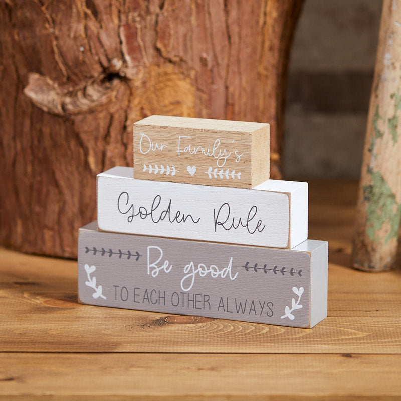 Our Family Golden Rule Stacked Triple Block Wooden Ornament – Southwood ...
