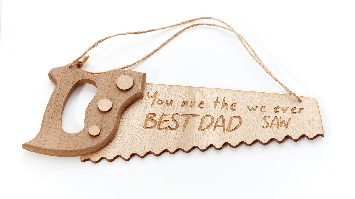 Best Dad Shaped Saw Hanging Plaque Sign Natural Wood – Southwood Garden ...