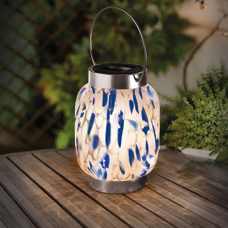 Smart Solar - Blue & White GlassArt Solar Lantern – Southwood Garden Centre
