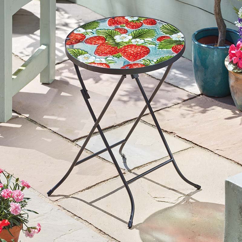 Strawberry Hand-Painted Glass Table - 35cm – Southwood Garden Centre