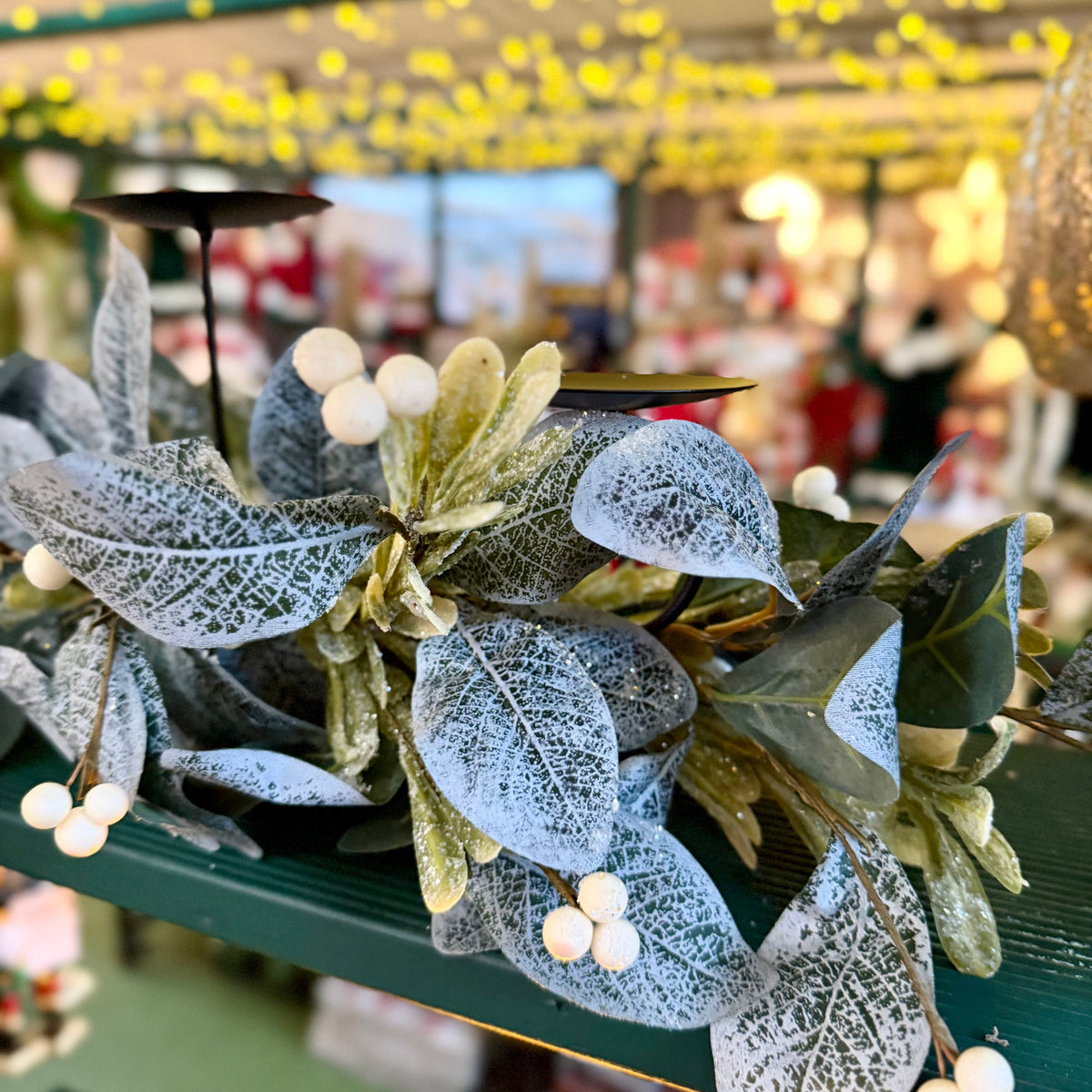 Frosted Eucalyptus and Mistletoe Table Decoration – Southwood Garden Centre