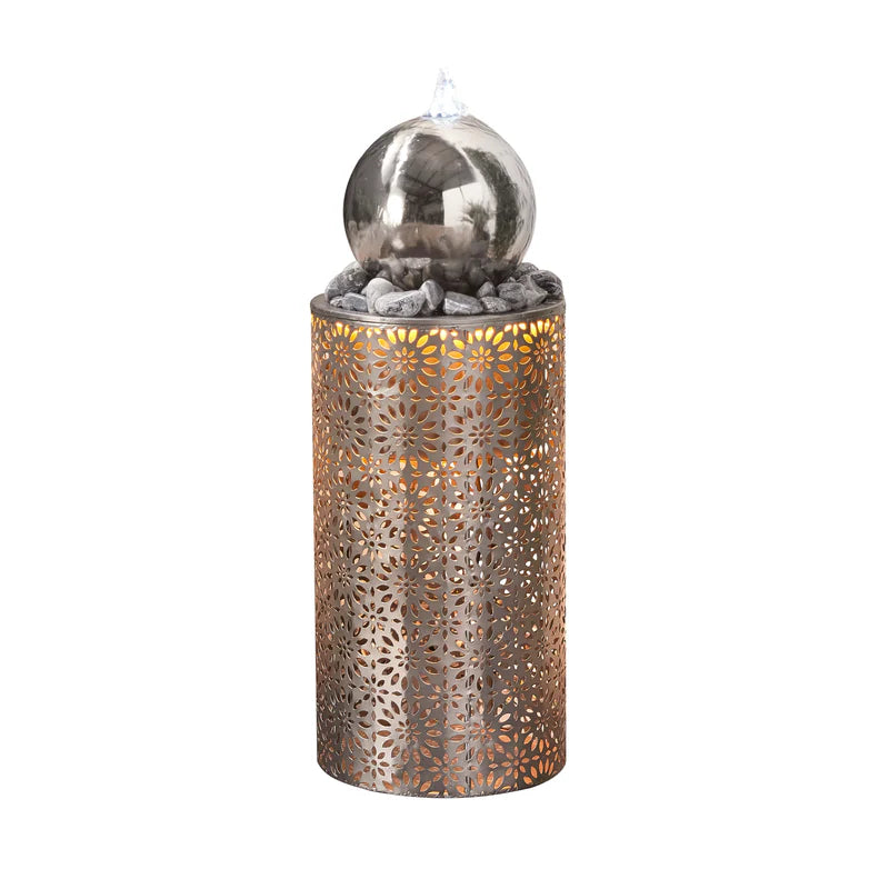 Altico Maya Metal Tall Cylinder Water Feature with LED Lights & Pump ...