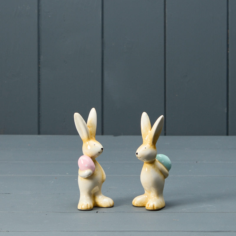 Ceramic Easter Rabbit Holding a Blue or Pink Egg - 11cm – Southwood ...