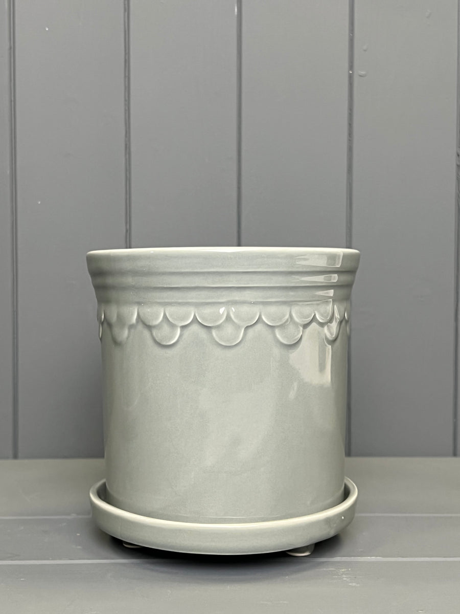 Grey Ceramic Patterned House Plant Pot with Saucer - 14.5cm – Southwood ...