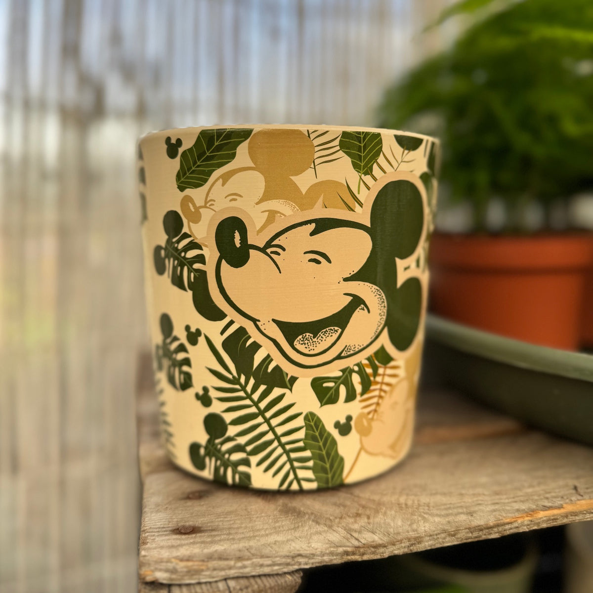 Disney Mickey Mouse Laughing Tropical Leaf House Plant Pot - Large ...