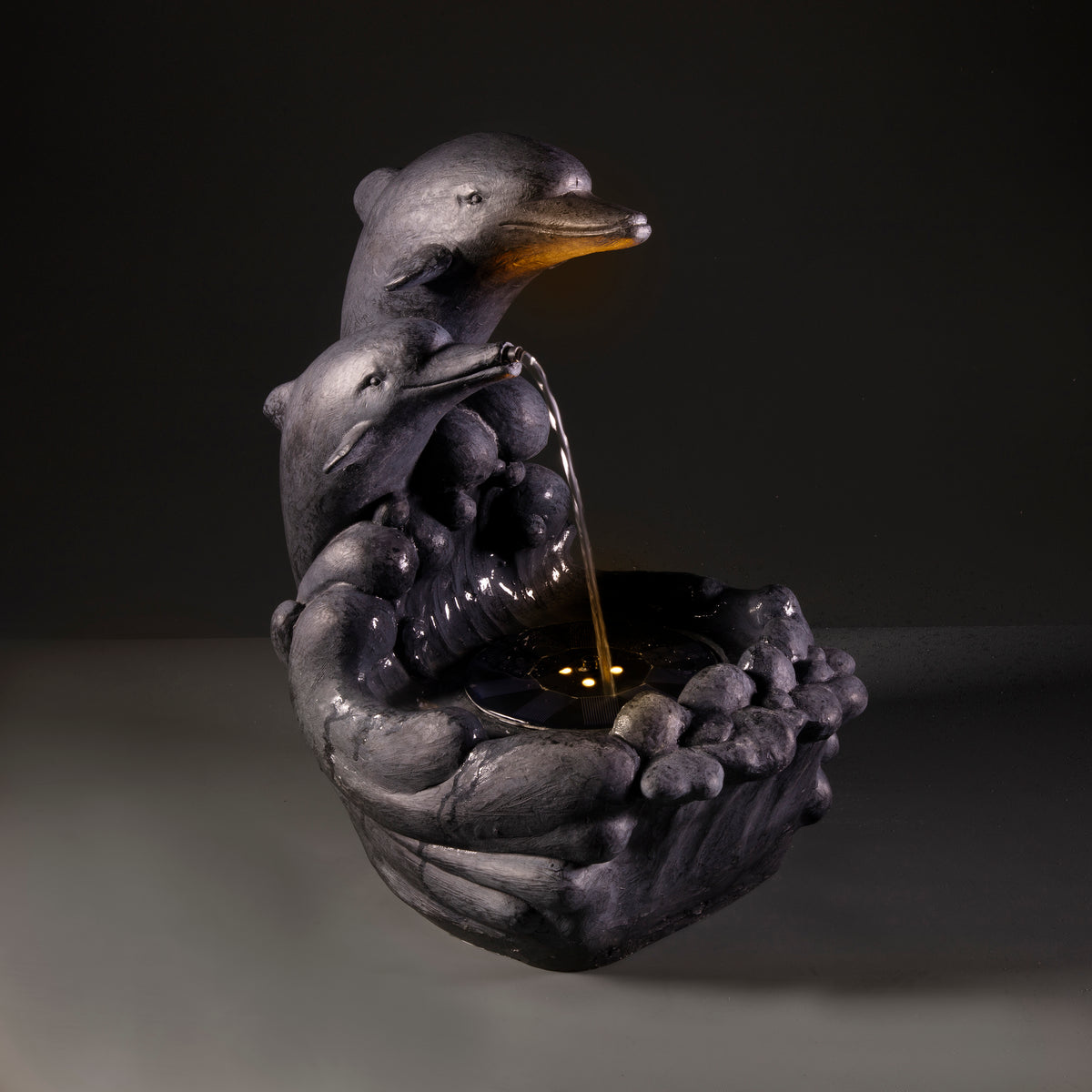 Premier Solar Playing Dolphins Water Feature with LED Lights & Battery ...