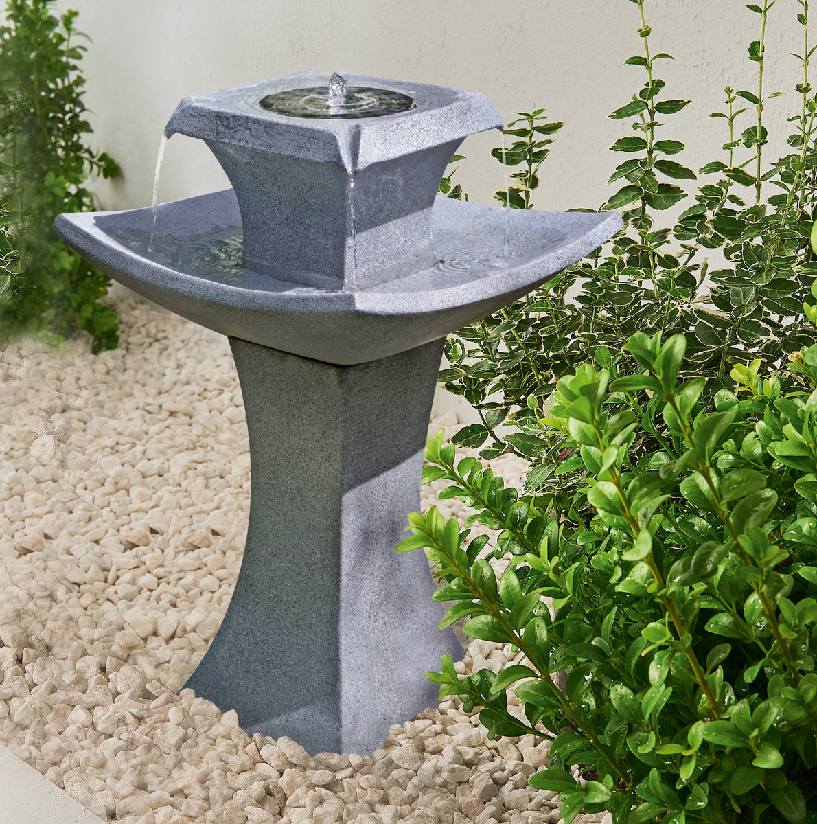Premier Solar Pedestal Dark Grey Water Feature with LED Lights & Batte ...