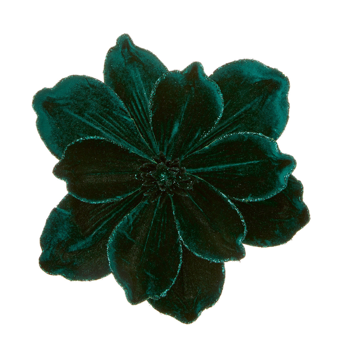 Emerald Green Velour Magnolia Artificial Flower with Clip 24cm ...