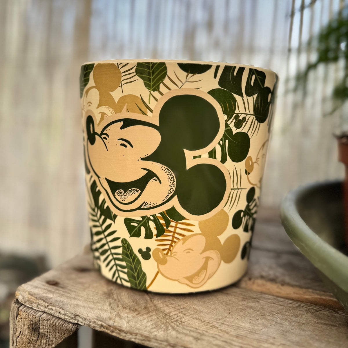 Disney Mickey Mouse Laughing Tropical Leaf House Plant Pot - Large ...