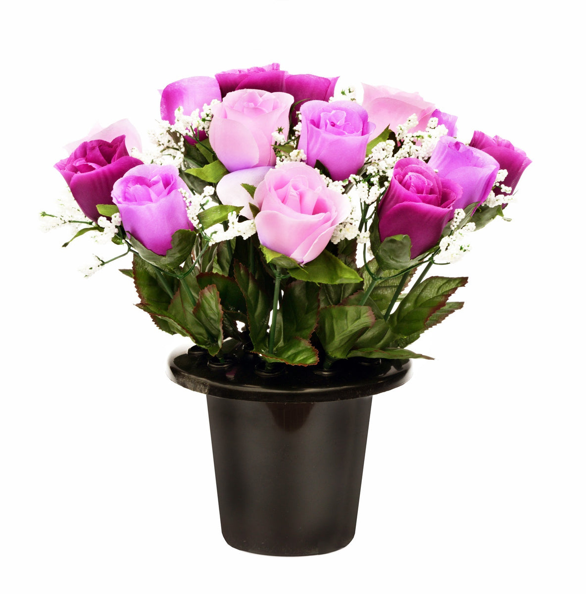 Artificial Purple Rosebud Gypsophila Flower with Foliage Grave Pot - 2 ...