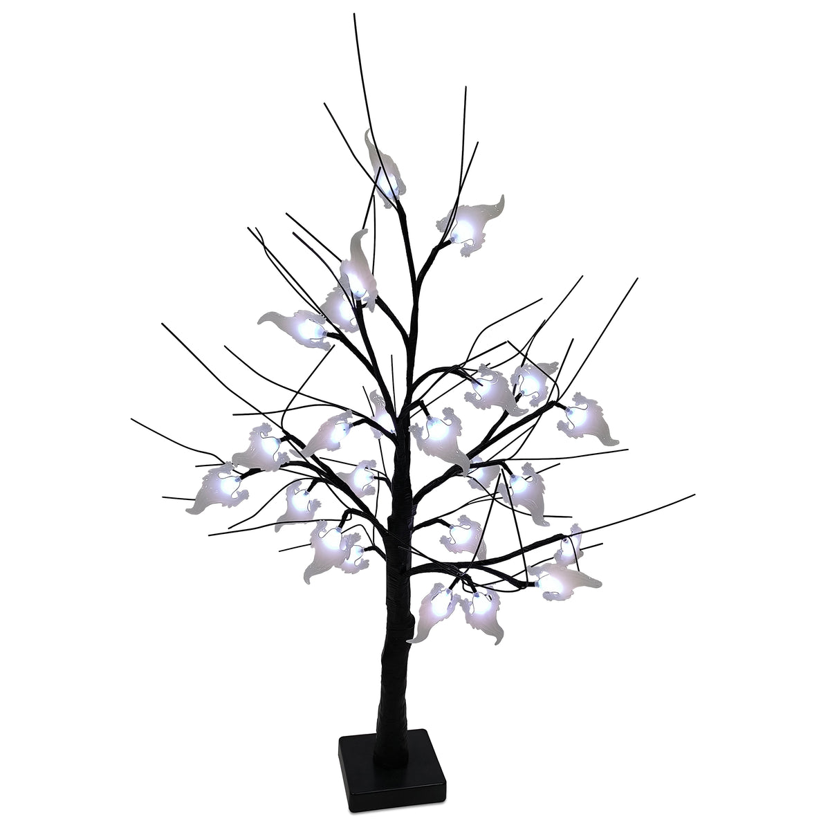 Halloween Lit Black Twig Tree with Ghosts and 24 Battery Operated Whit ...