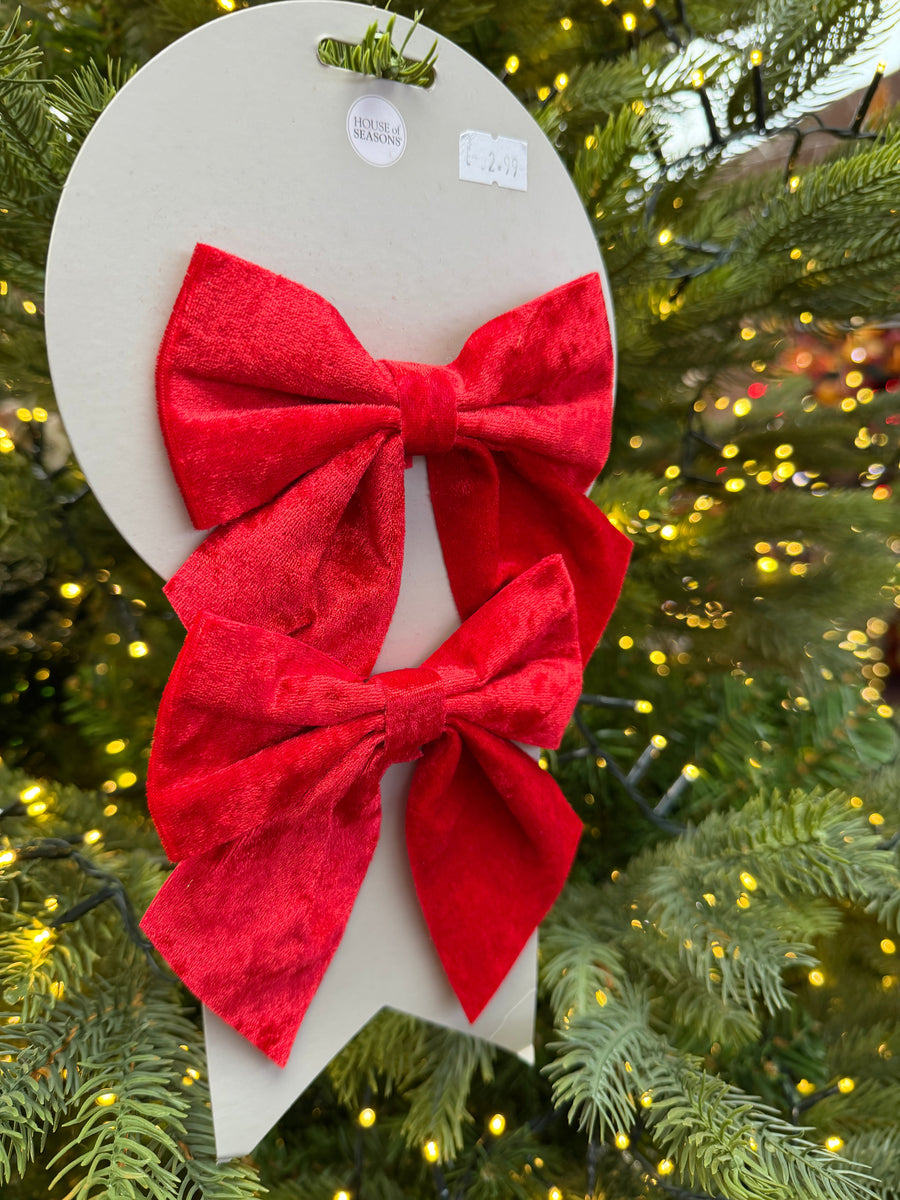 Set of 2 Christmas Red Velvet Bows – Southwood Garden Centre