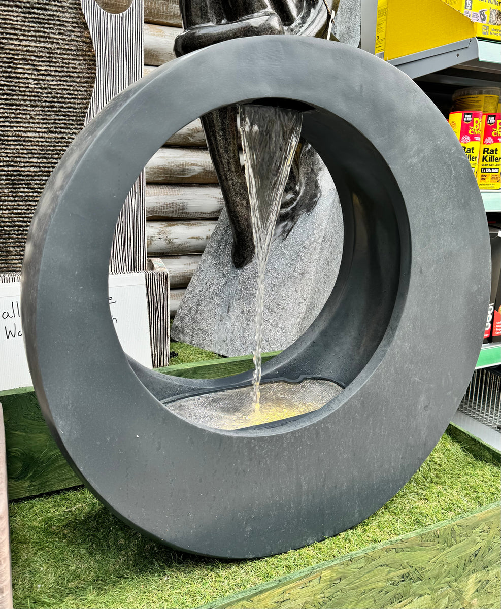 Modern Dark Grey Round Water Feature with LED Lights - 72cm – Southwood ...