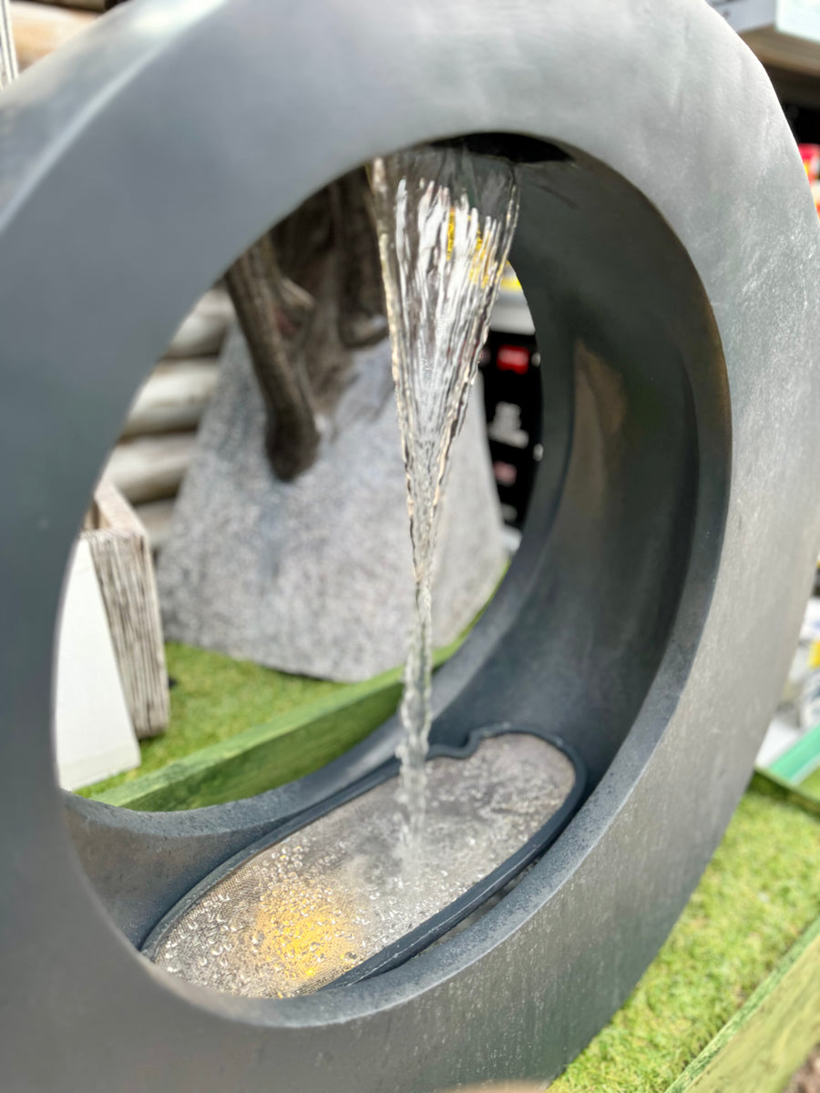 Modern Dark Grey Round Water Feature with LED Lights - 72cm – Southwood ...