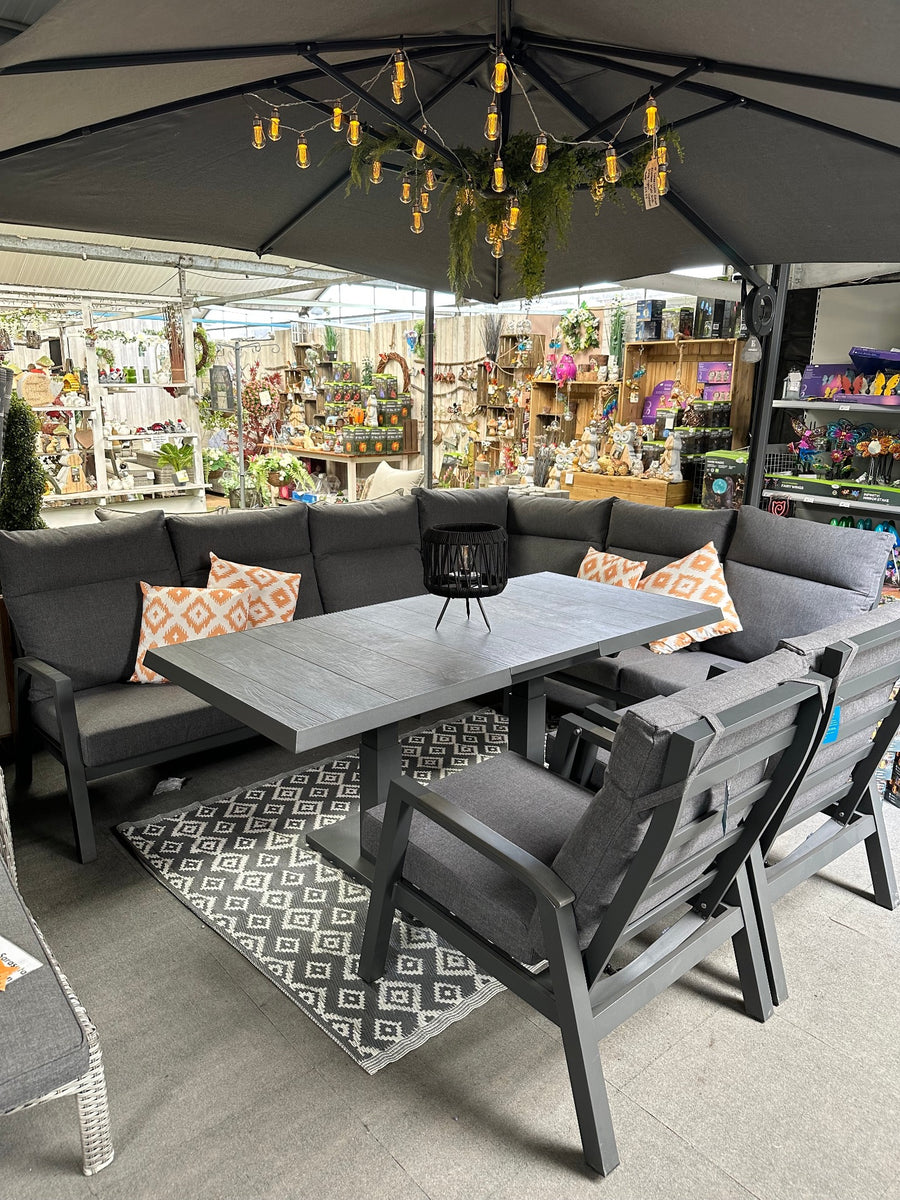 Innovators - Atlas Grey Aluminium High Back Large Corner Lounge Set wi ...