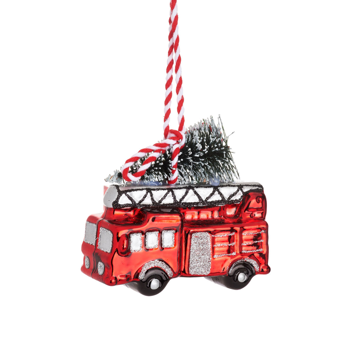 Glass Fire Engine with Tree Shaped Bauble – Southwood Garden Centre