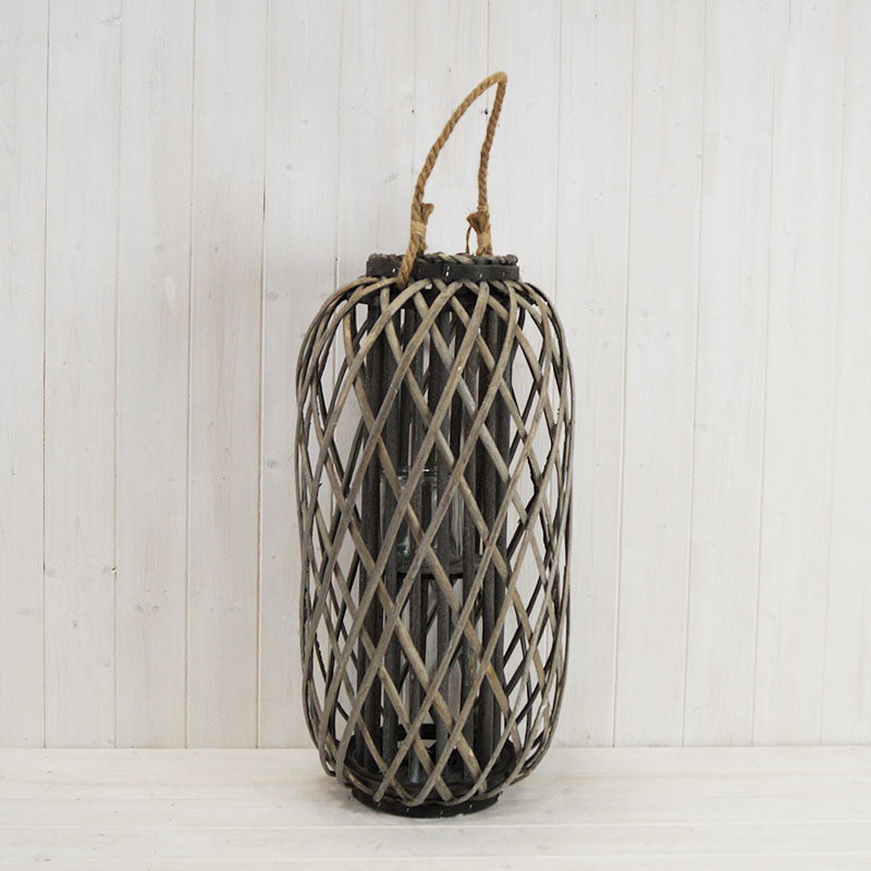 Large Grey Wicker Willow Lantern - 53 cm – Southwood Garden Centre