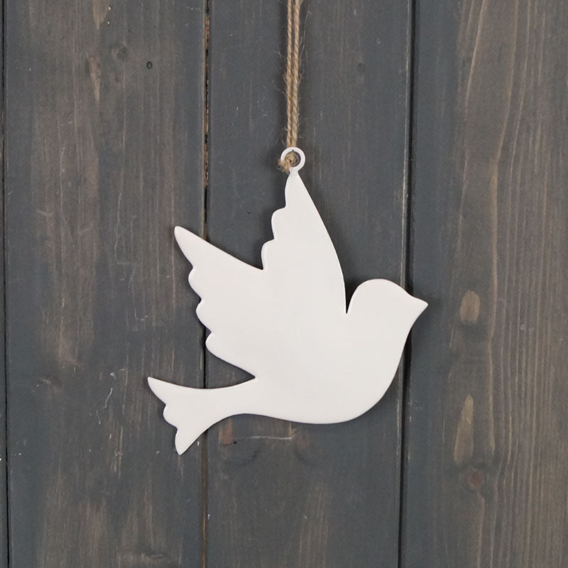 White Enamel Hanging Dove Decoration - 12cm – Southwood Garden Centre