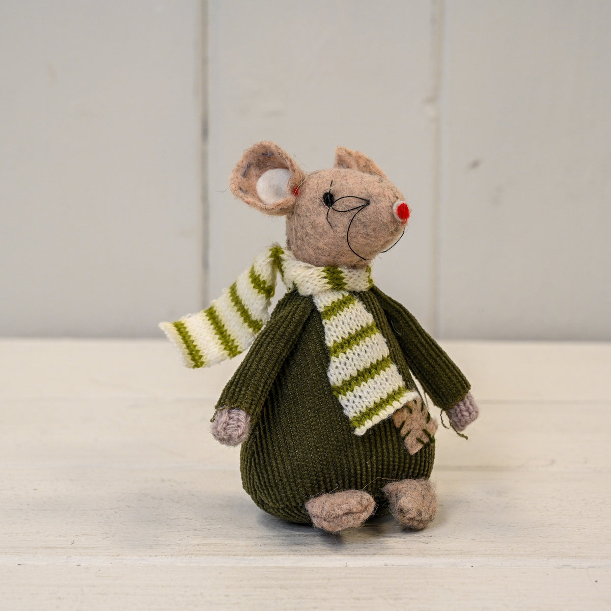Fabric Mouse with Green Jumper and Stripy Scarf Decoration – Southwood ...