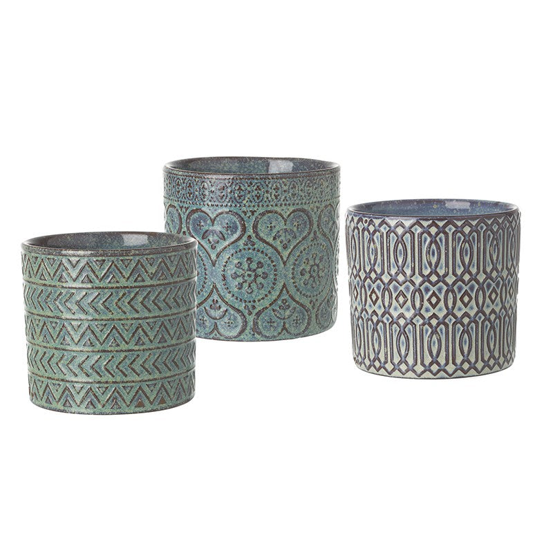 Blue Patterned Ceramic House Plant Pot – Southwood Garden Centre