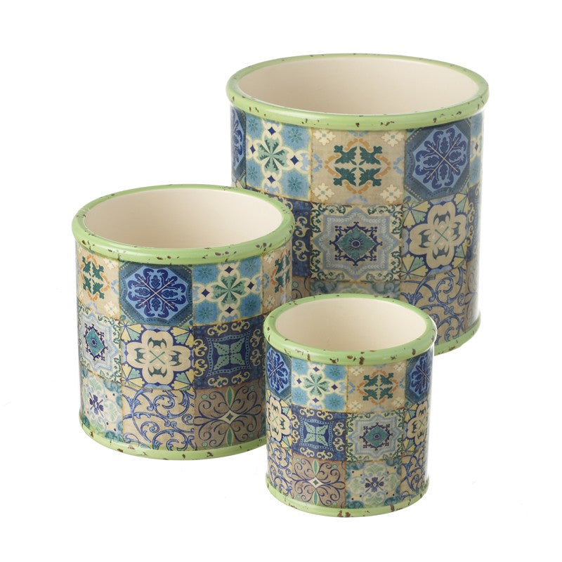 Round Ceramic Rustic Mosaic Deign House Plant Pots - Set of 3 ...