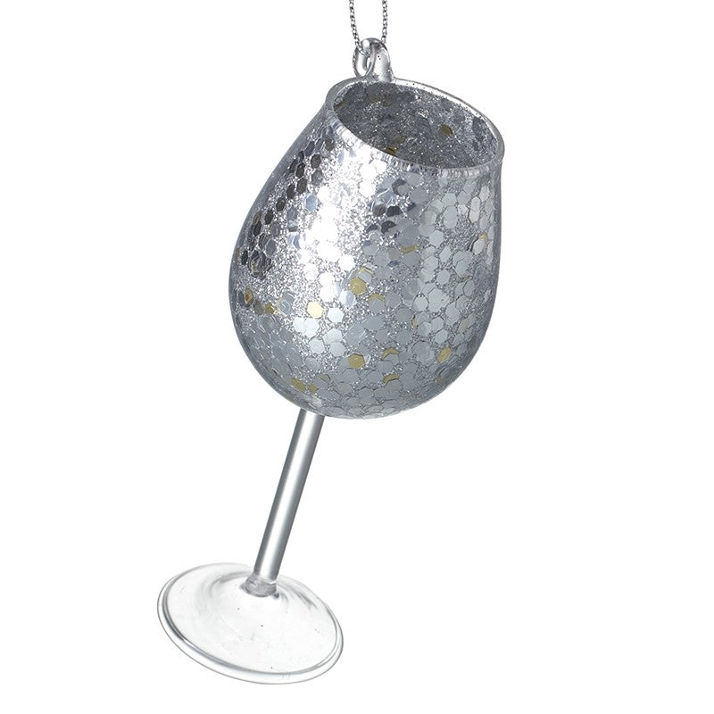 Silver Mottled Wine Glass Hanging Decoration – Southwood Garden Centre