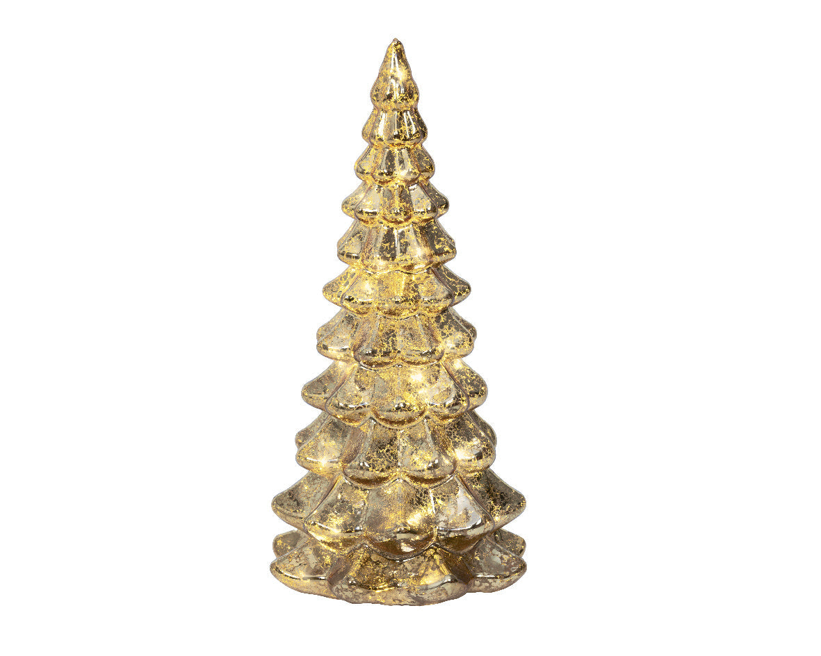 Gold Micro LED Battery Operated Glass Tree with Warm White Lights ...