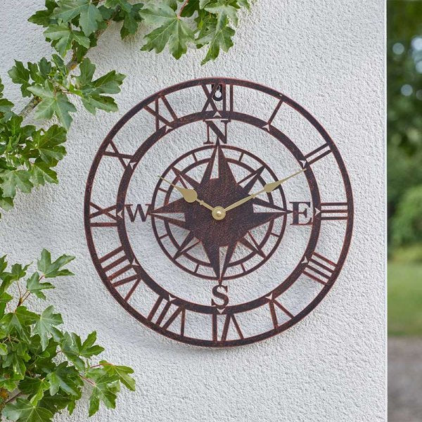 Large 24in Bronze Compass Wall Clock – Southwood Garden Centre