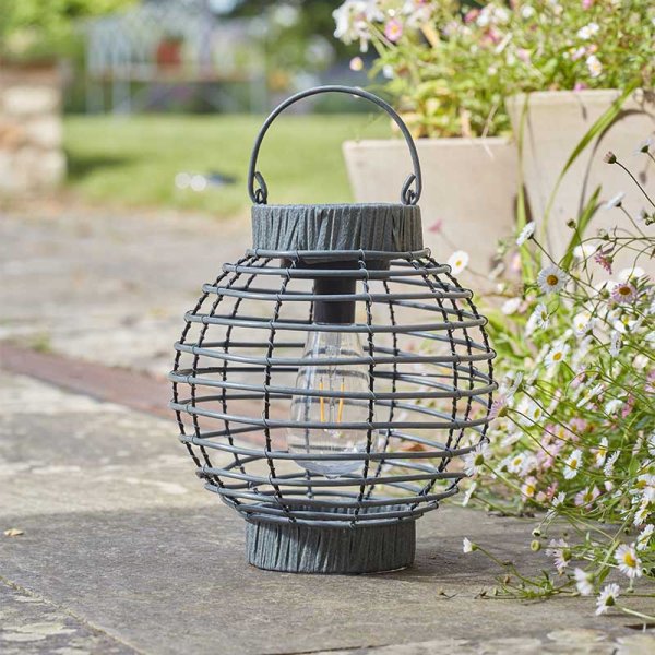Solar Powered Modern Terra Slate Weave Lantern with Edison Bulb ...