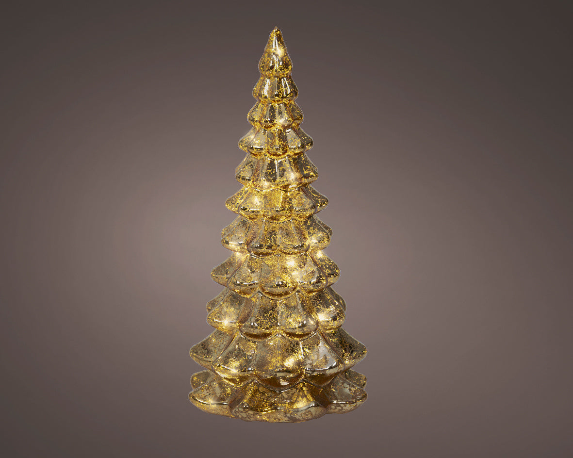 Gold Micro LED Battery Operated Glass Tree with Warm White Lights ...
