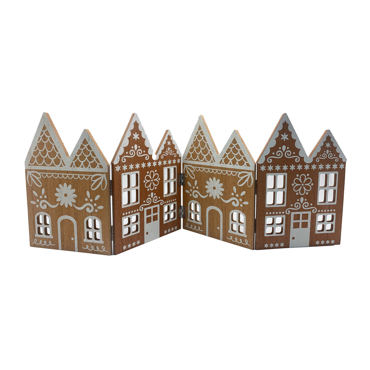 Wooden Gingerbread Folding Row of Houses Christmas Decoration ...