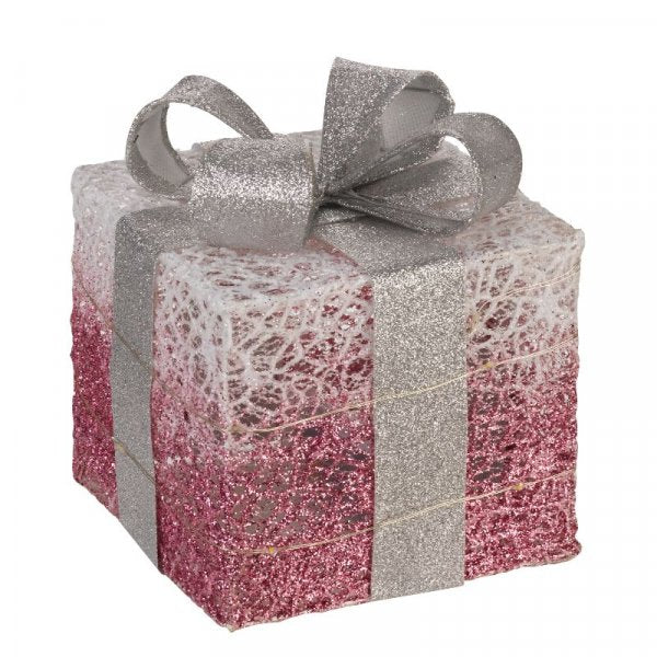 Pink Sparkly Faux Christmas Light Up Gift Boxes / Presents - Set of 3 ...